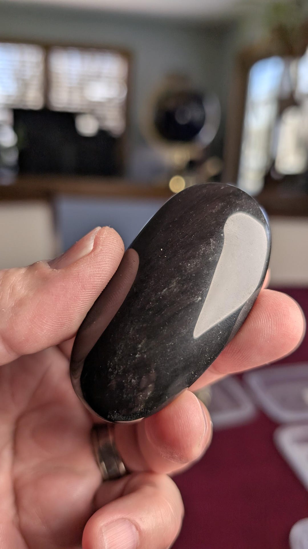 Shiny Rainbow Black Obsidian Stone Carved Large Palm Stone Display ...