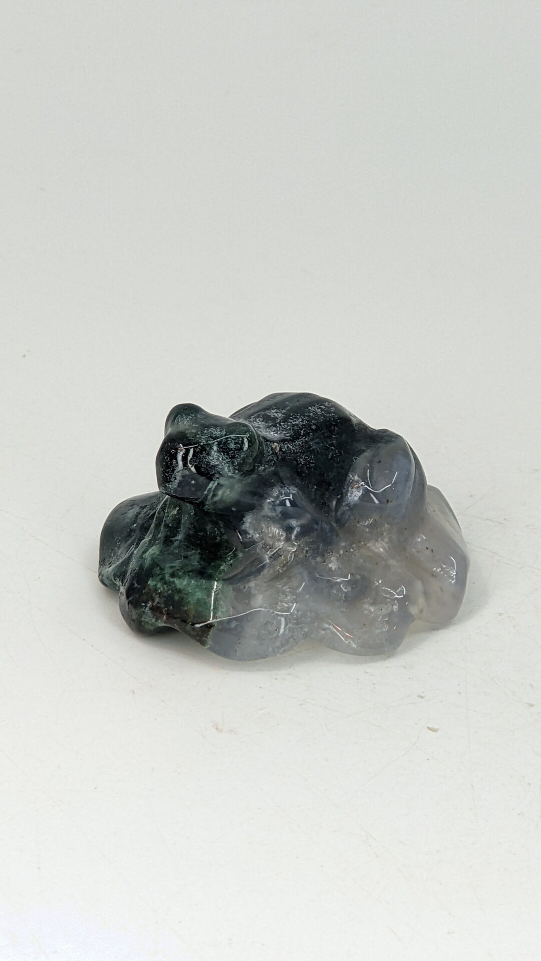 Gorgeous Moss Agate Stone Carved Frog Lily Pad Carving Wealth Abundance ...