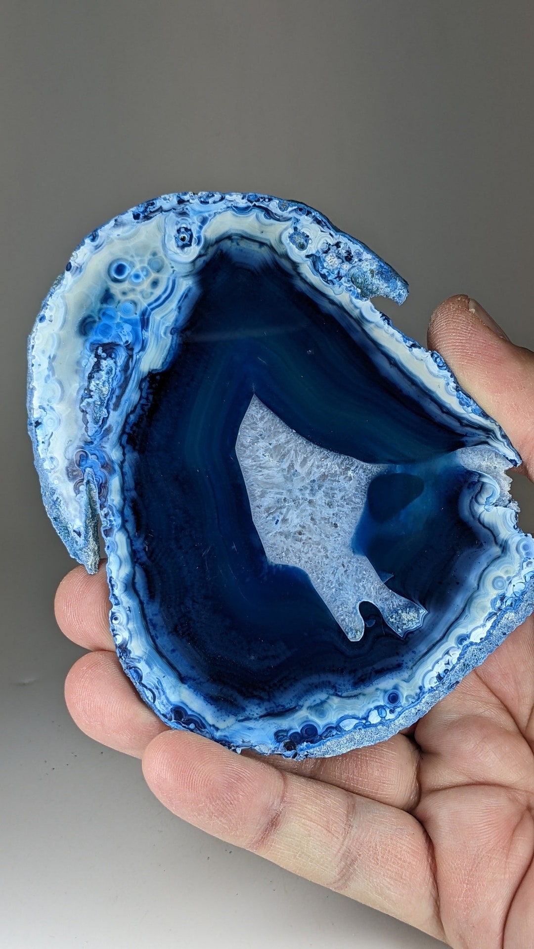 Blue Geode Agate Slice Slab Strength Courage Clarity Druzy Drusy Lines ...