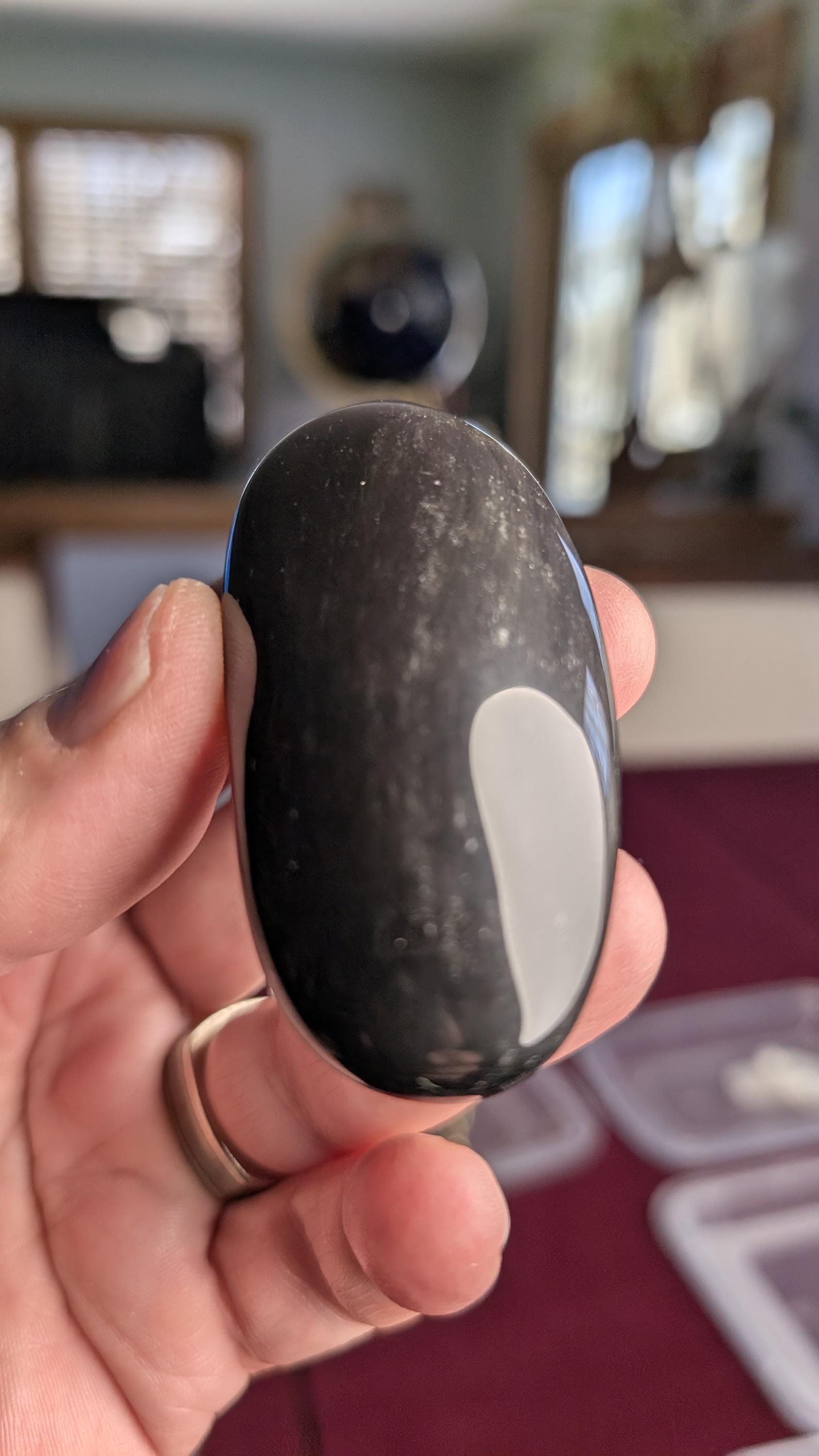 Shiny Rainbow Black Obsidian Stone Carved Large Palm Stone Display ...