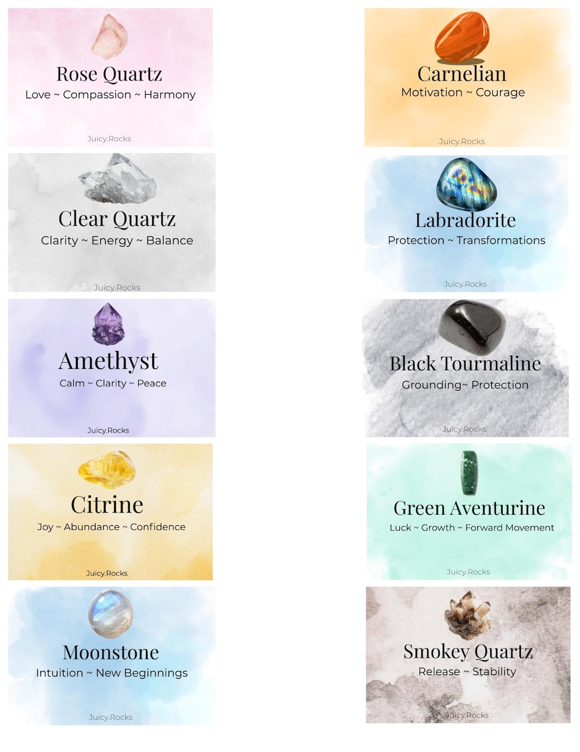 Crystal Meaning Cards Printable | 2x3 Info Cards | Growing Collection ...