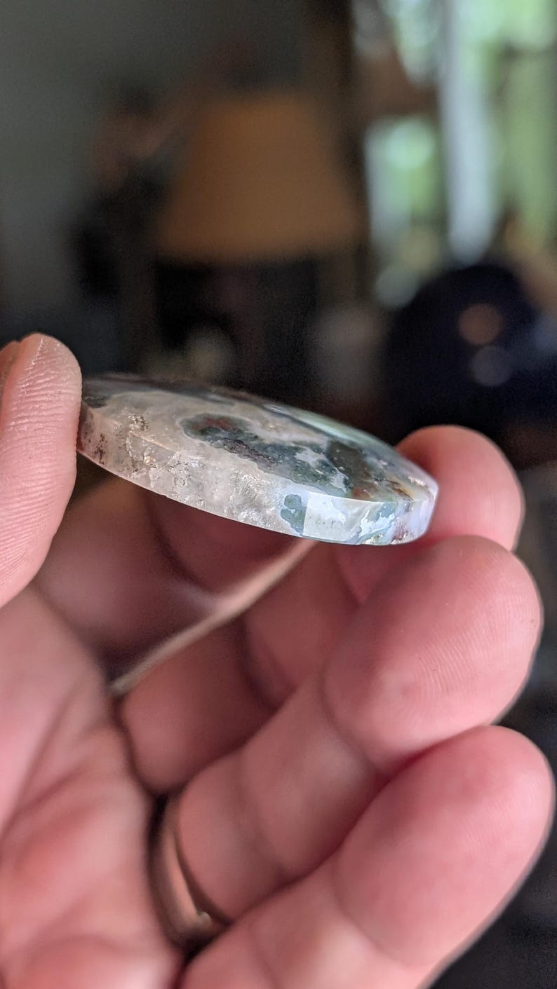 Stone Carved Moss Agate Circle Cabochon Carving Pocket Abundance Garden ...