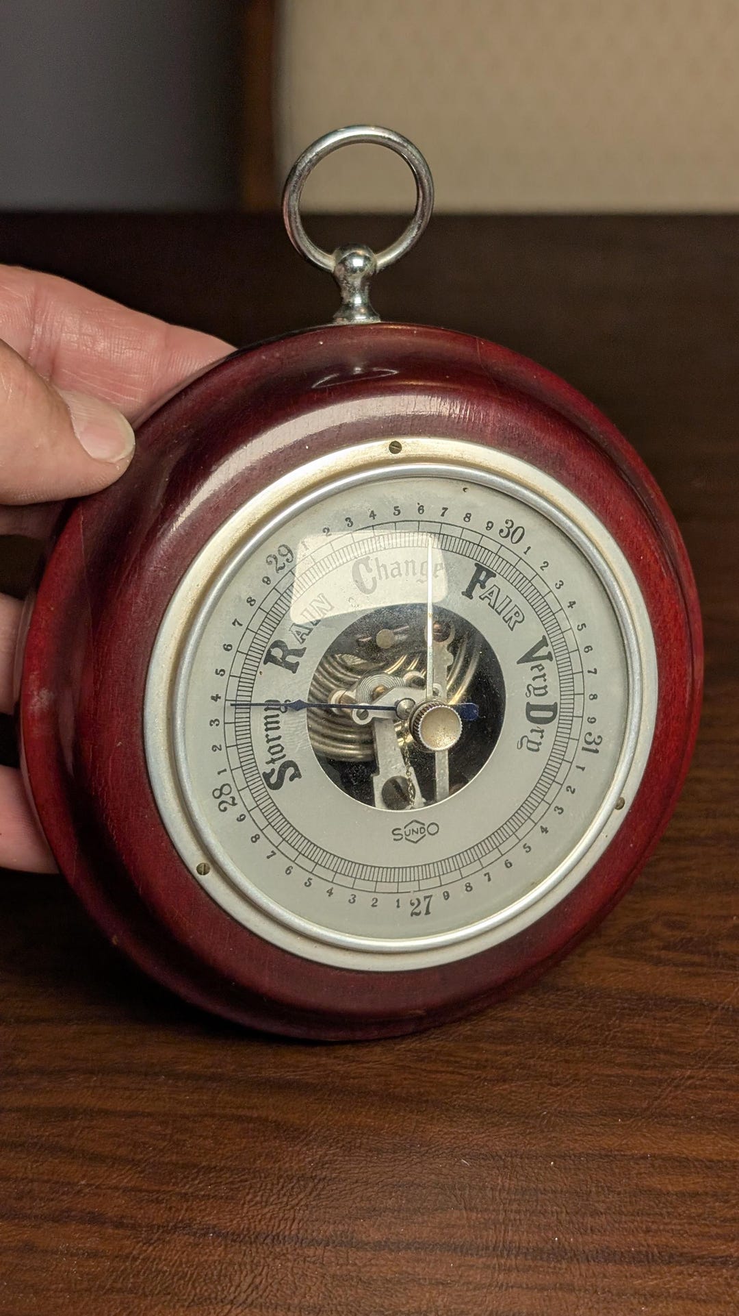 Vintage Antique MCM Vintage 1960s Round Wood Wall Hanging Barometer ...