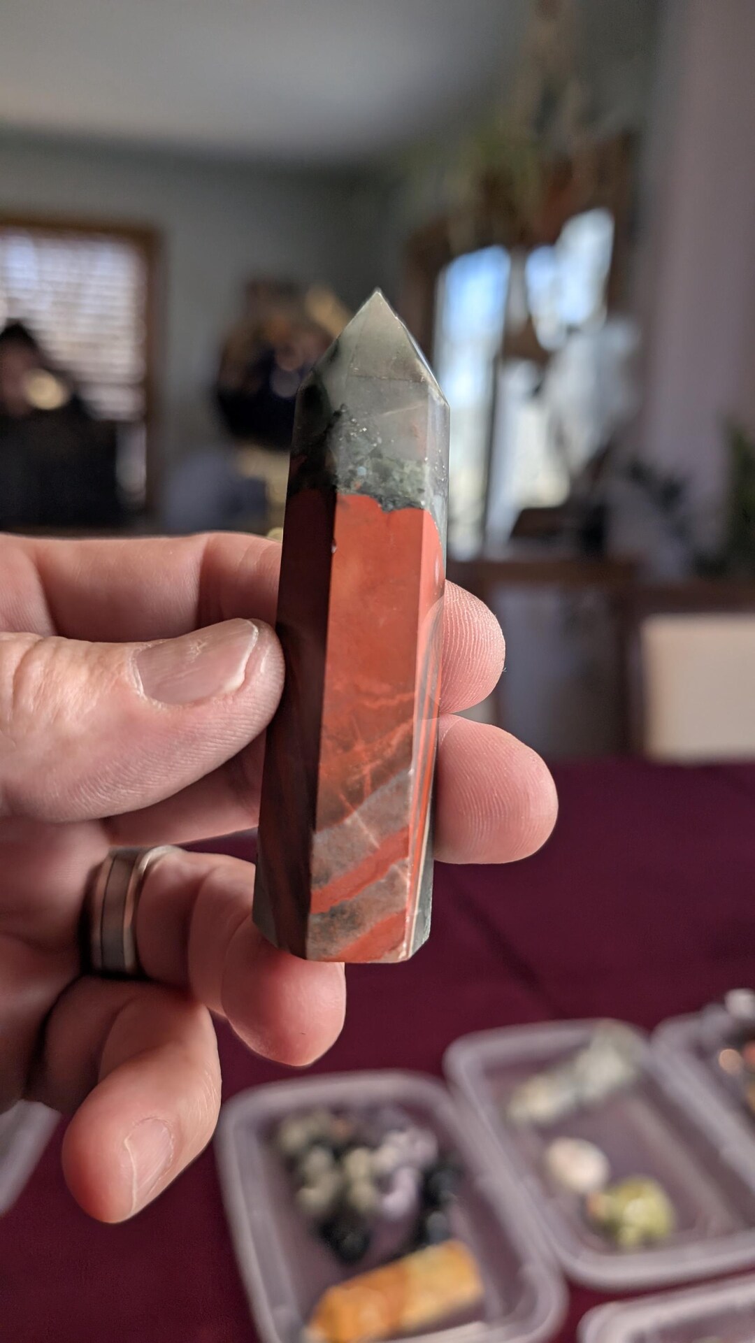 African Bloodstone Dragons Blood Carved Tower Point Stone Carving Gray ...