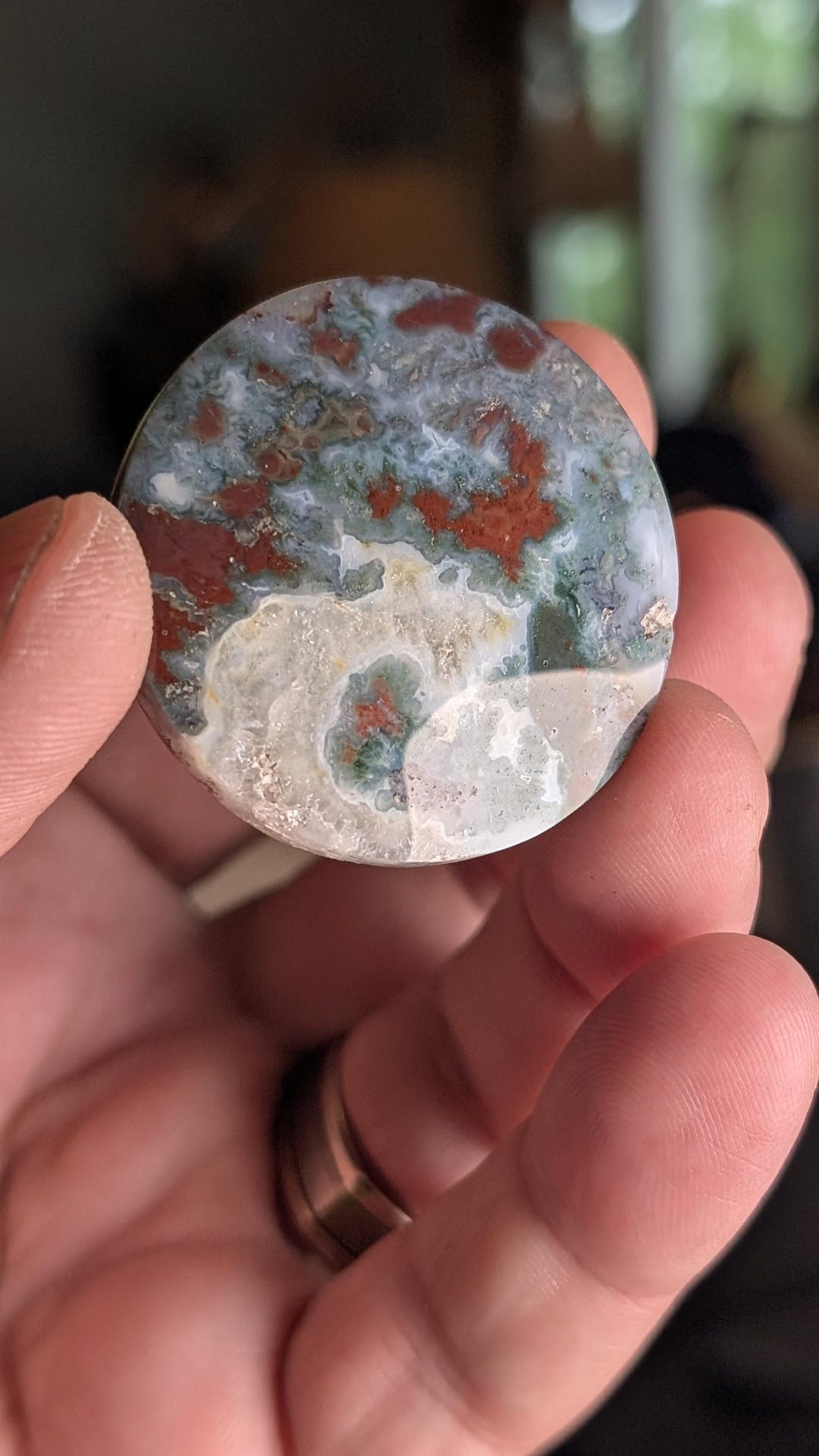 Stone Carved Moss Agate Circle Cabochon Carving Pocket Abundance Garden ...