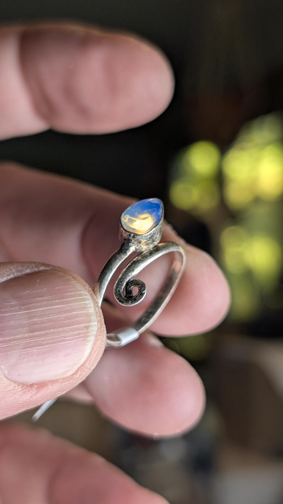 Beautiful Faux Blue Moonstone Crystal Stone Silver Adjustable Ring ...
