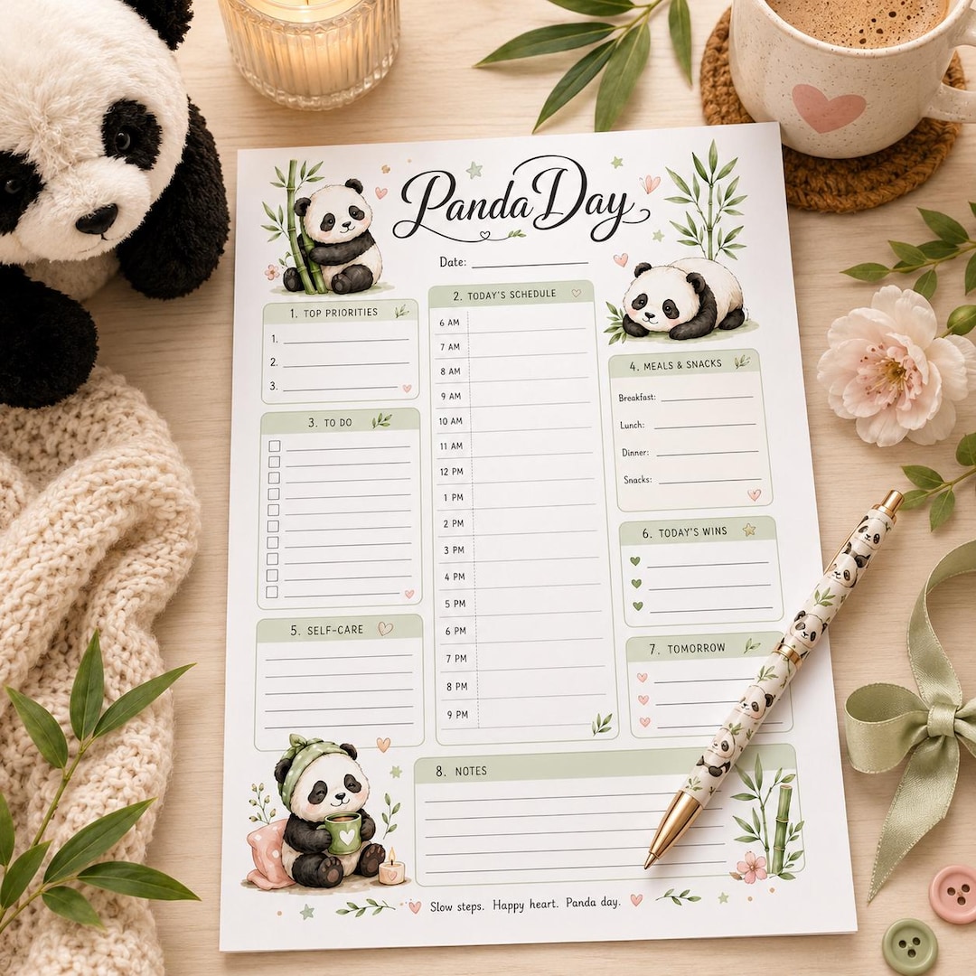 Panda Daily Weekly Planner | Kawaii Desk Organizer, Bamboo Schedule ...