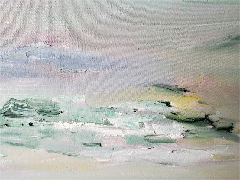 Lullaby Beach Waves Oceanscape Impressionism Oil Painting, Lavender ...