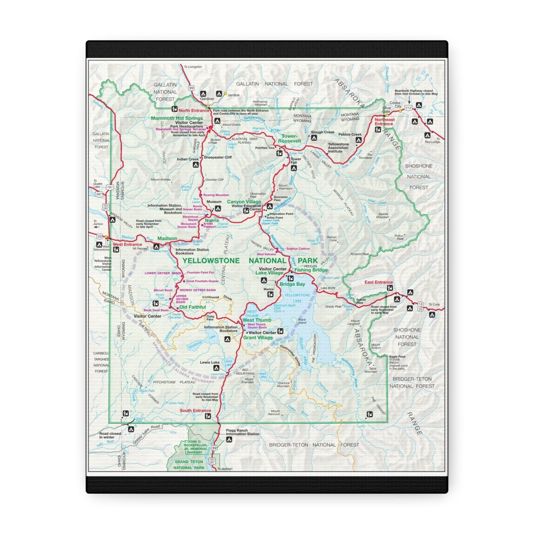 Yellowstone National Park Map Canvas - Etsy