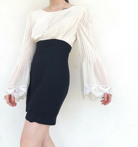 Vintage 80s Marie St Clare black and white dress with… - Gem