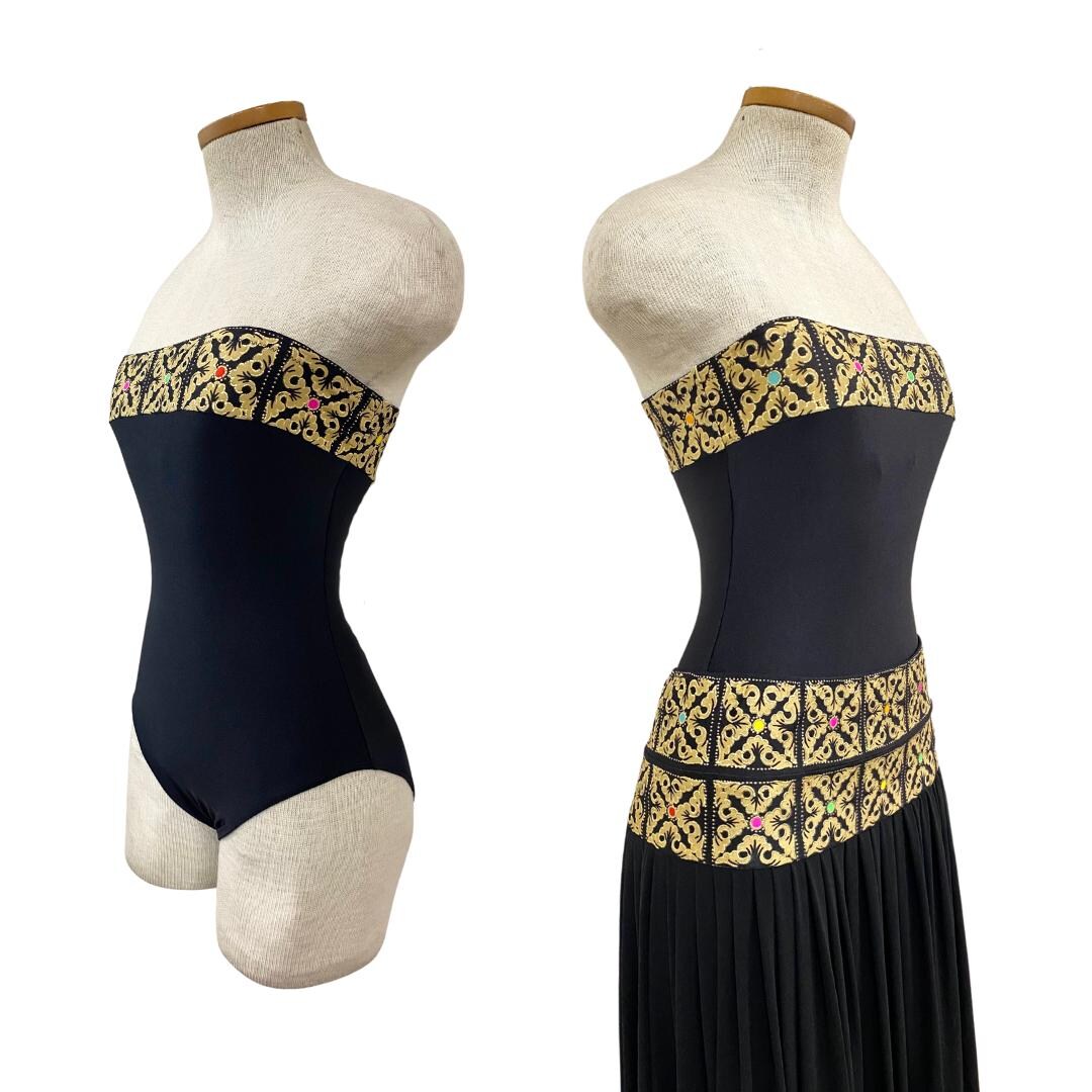Vtg 70s Late 1970s Glam Gold Stenciled Disco Era Studio 54 Gottex Swim ...