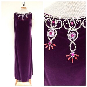 Vintage VTG 1960s 60s Dynasty Purple Velvet Jewel Embellished Side Slit ...