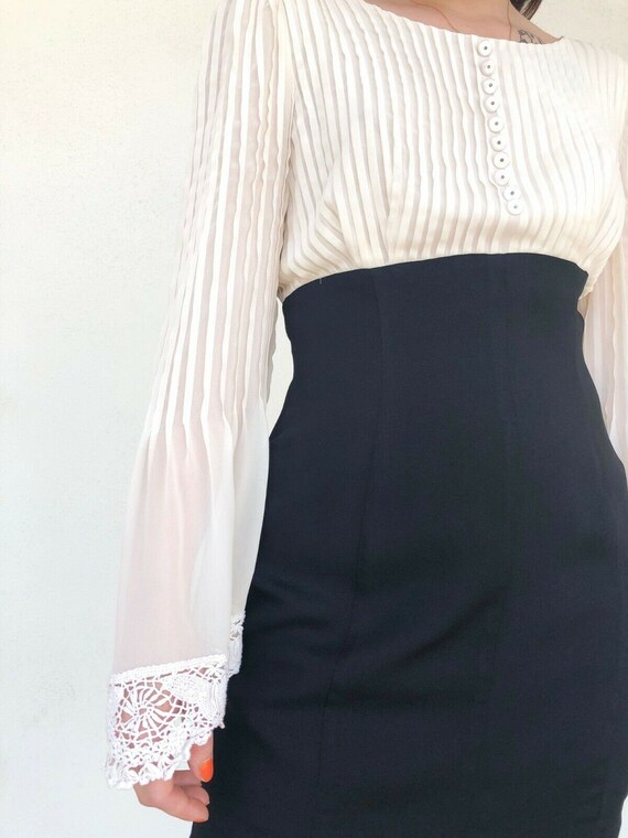 Vintage 80s Marie St Clare black and white dress with… - Gem