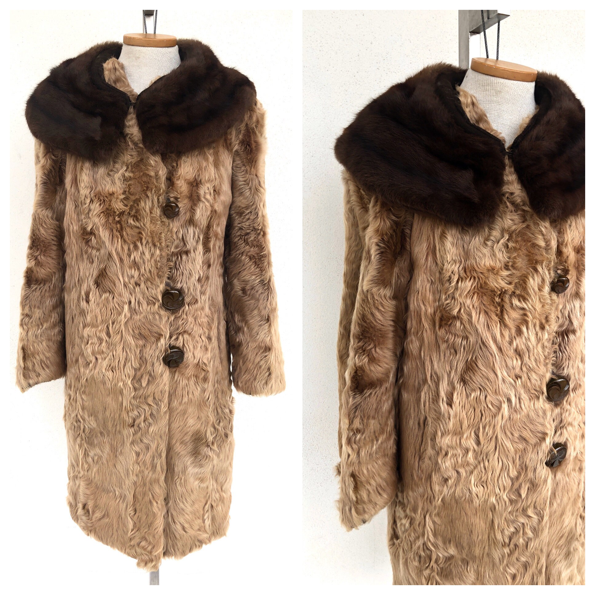 Vintage VTG 1930s 30s Goat Mink Light Brown Fur Coat Bakelite | Etsy
