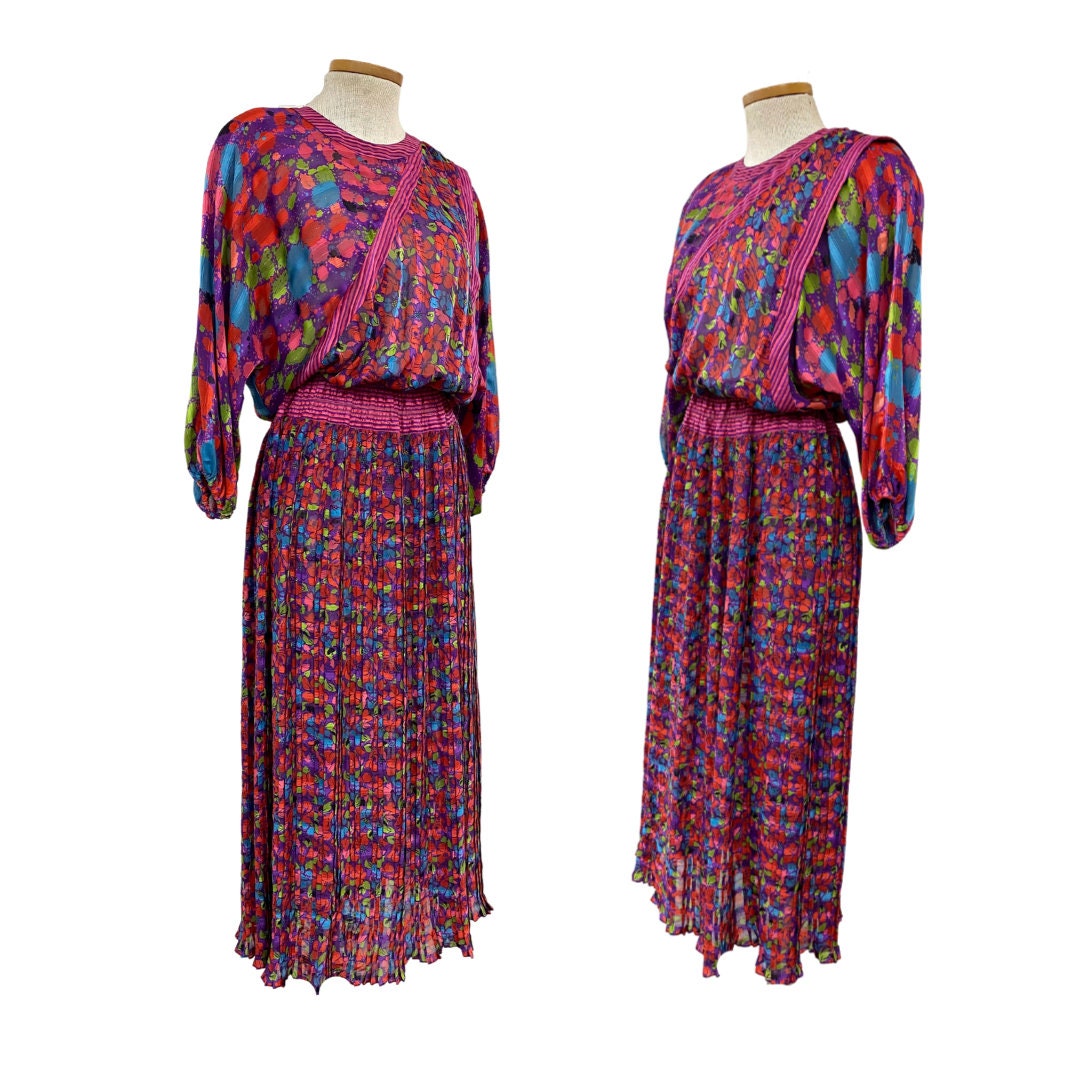 Vtg Vintage 1980s 80s Designer Diane Freis Floral Punchy Jewel Tone ...