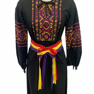 Vintage VTG 1960s 60s Simon Ellis Black Embroidered Balloon Sleeve Maxi ...