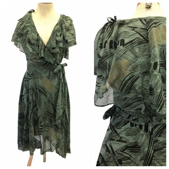 Vintage VTG 1980s 80s Green Metallic Patterned Wrap D… - Gem