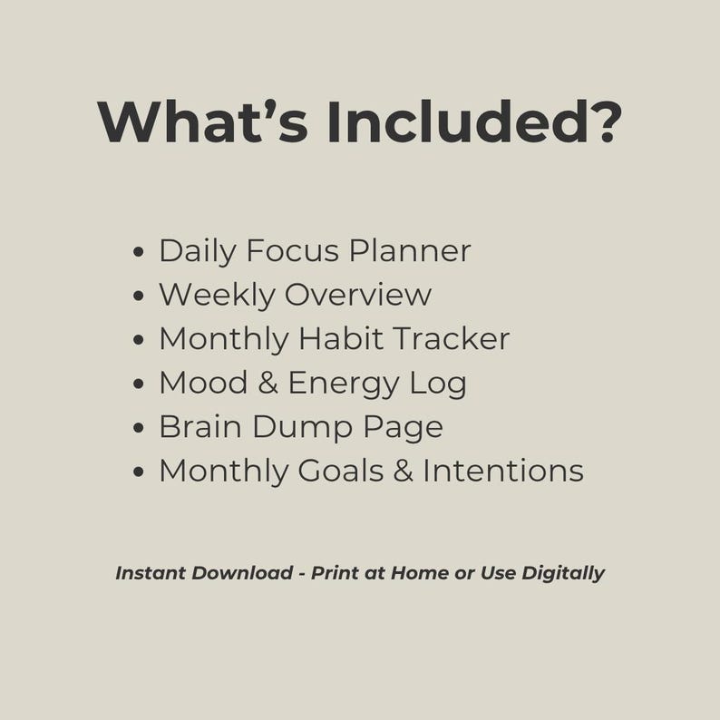 ADHD Daily Focus Planner | Sage Green Brain Dump Habit Tracker (instant ...