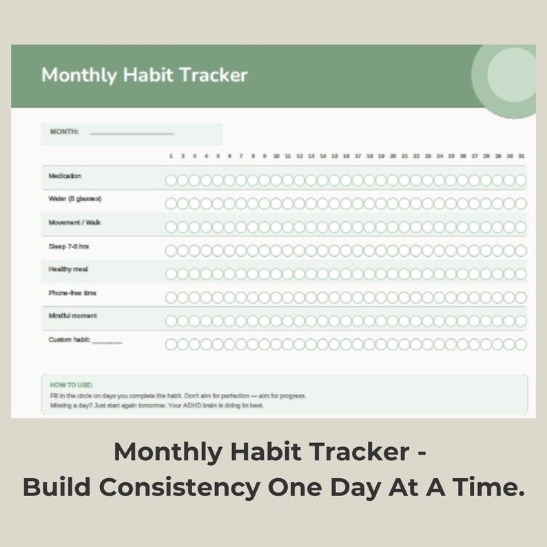 ADHD Daily Focus Planner | Sage Green Brain Dump Habit Tracker (instant ...