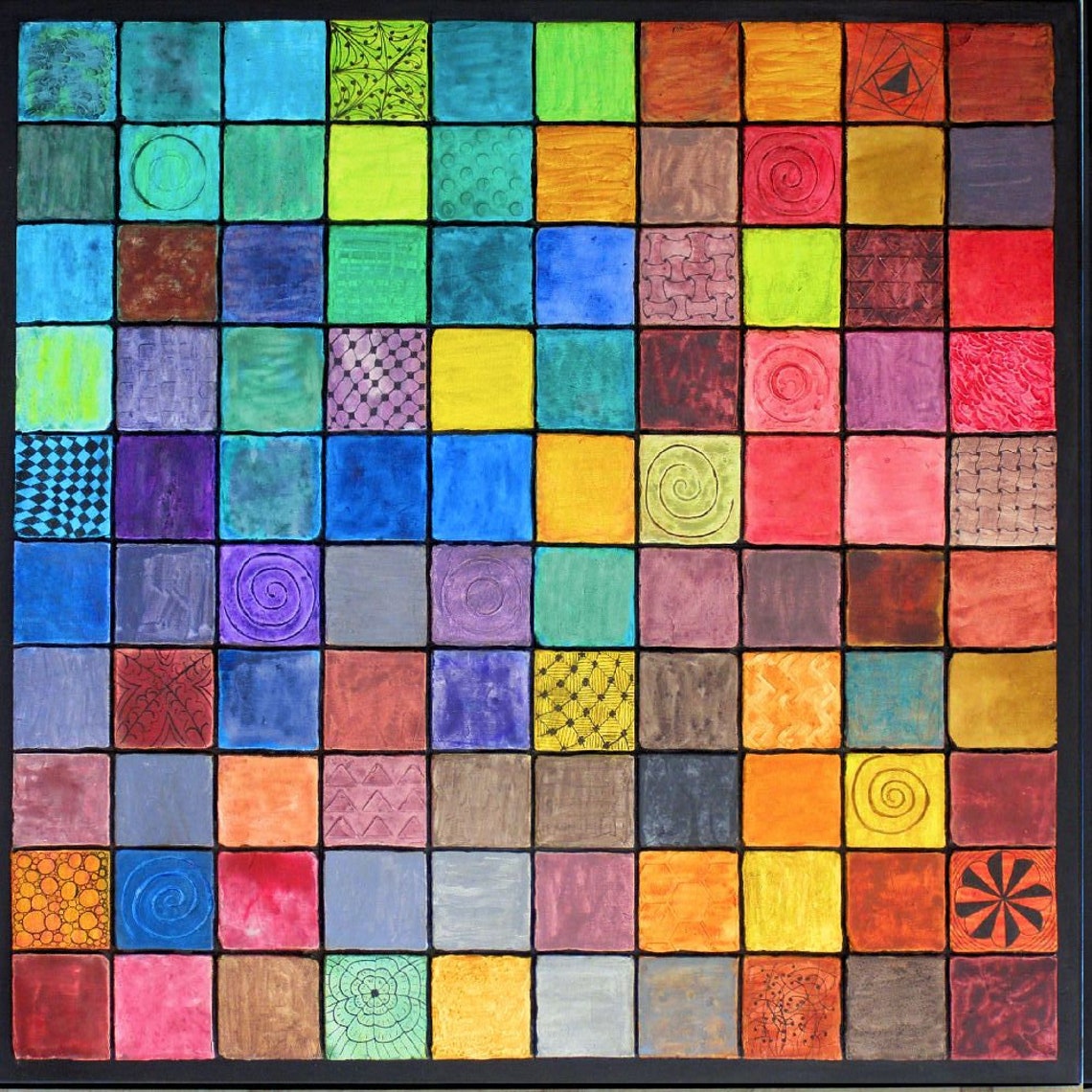 Color Block Tile Acrylic Painting Color Trend Art Red Blue | Etsy