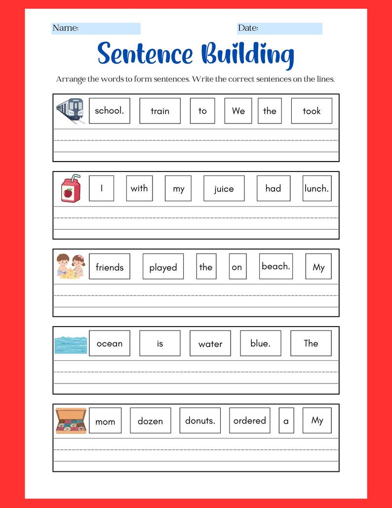 Sentence Building Worksheets, Grammar, Writing Practice (digital ...