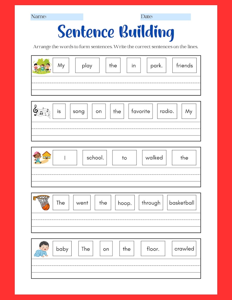 Sentence Building Worksheets, Grammar, Writing Practice (digital ...