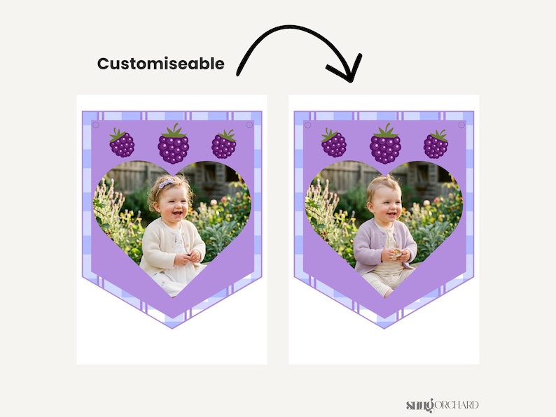 Berry First Birthday Banner, Editable Photo Bunting, Custom Name ...