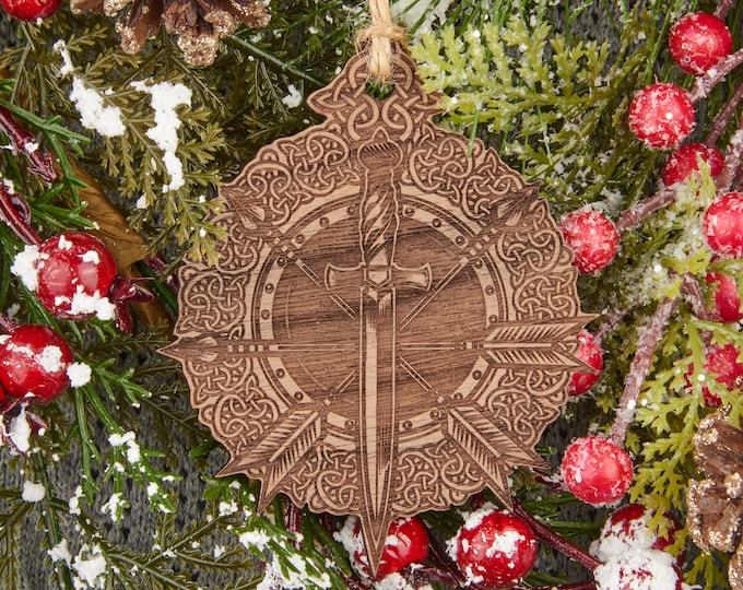 Medieval Weapons Wooden Christmas Ornament - Engraved Wood Ornament ...