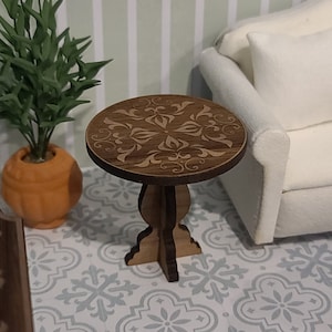 Miniature Round End Table, Dollhouse Furniture, 1:12 Scale Side Table ...