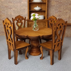 Fancy Miniature Round Dining Table and Chairs, Dollhouse Dining Set, 1: ...