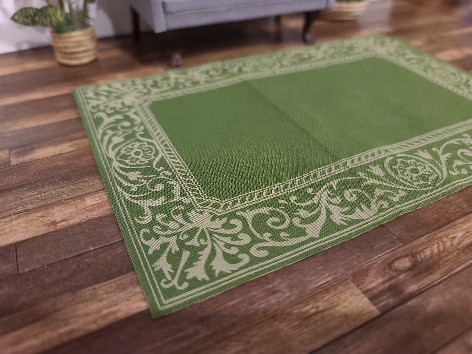 Green Dollhouse Rug 1:12 Scale Rug Miniature Rectangular - Etsy