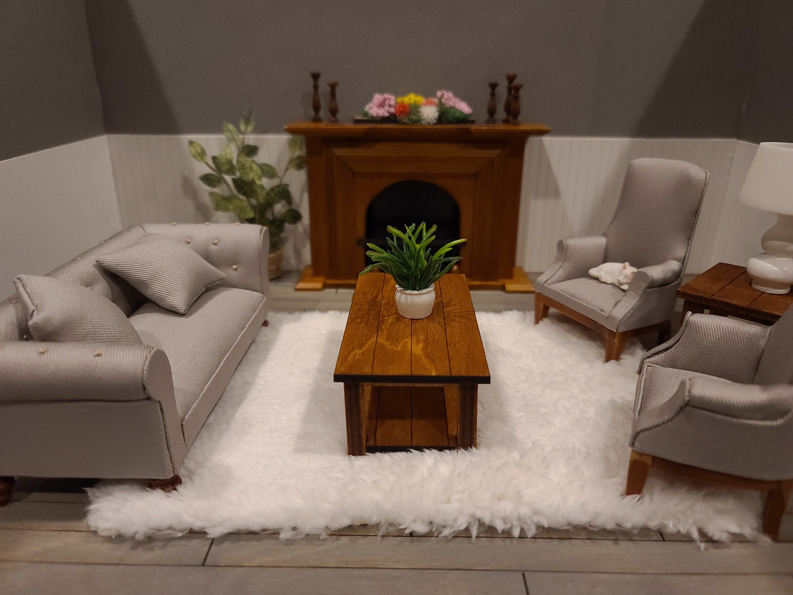 White Fluffy Dollhouse Rug, 1:12 Scale Rug, Miniature Rectangular Floor ...