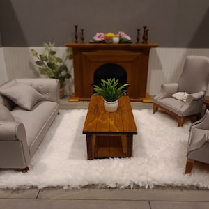 White Fluffy Dollhouse Rug, 1:12 Scale Rug, Miniature Rectangular Floor ...