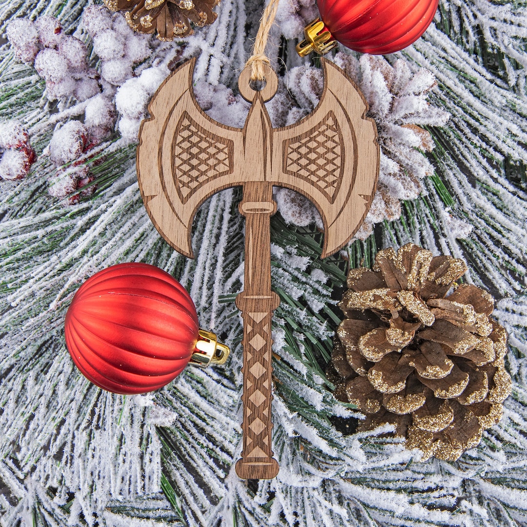 Viking Axe Wooden Christmas Ornament - Engraved Wood Ornament, Viking ...