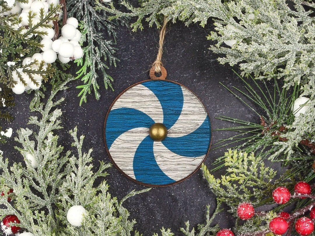 Blue/white Pinwheel Viking Shield Christmas Ornament - Wooden Viking ...
