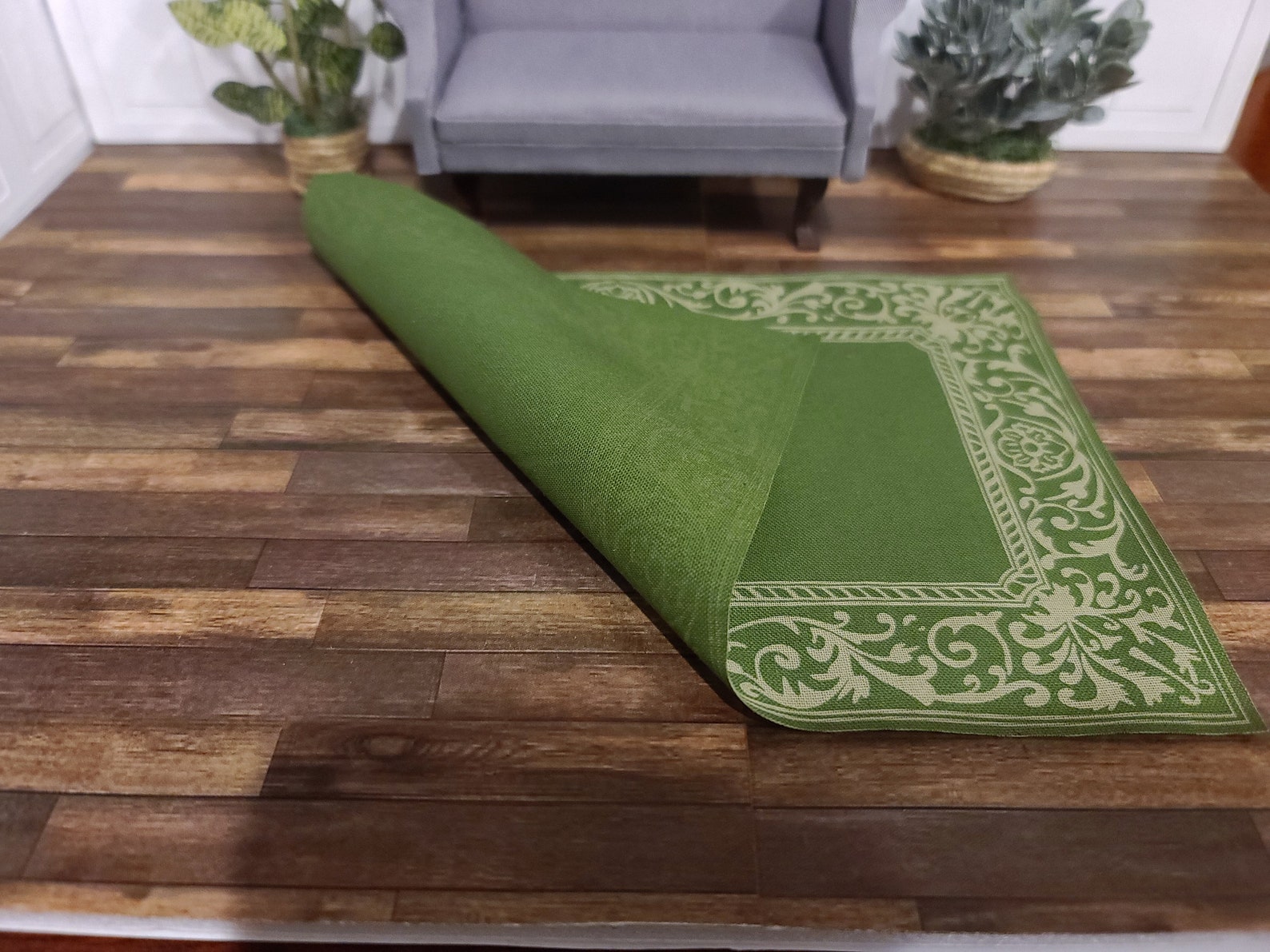 Green Dollhouse Rug 1:12 Scale Rug Miniature Rectangular | Etsy