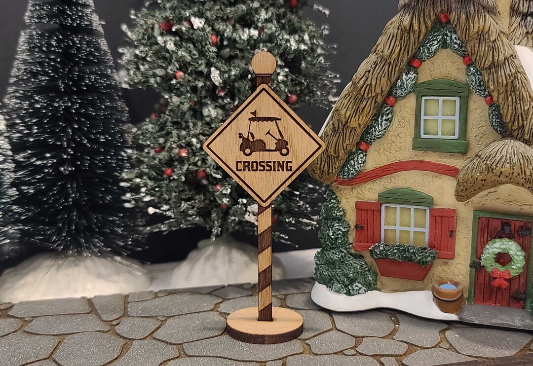Caution Golf Cart Crossing Christmas Village Sign, Engraved Wooden Golf ...