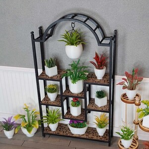 Miniature 9 Shelf Plant Stand With Hanging Trellis, 1:12 Scale Plant ...