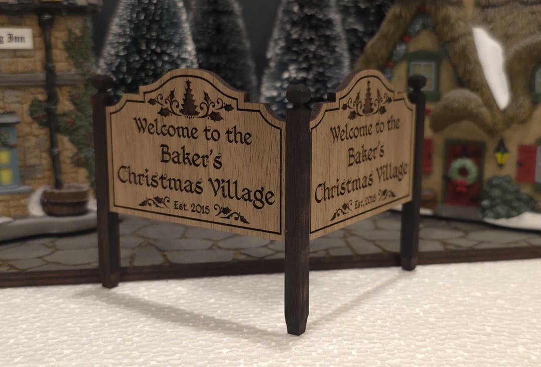 Personalized Christmas Village Sign, Wooden Corner Sign, Welcome to Our ...