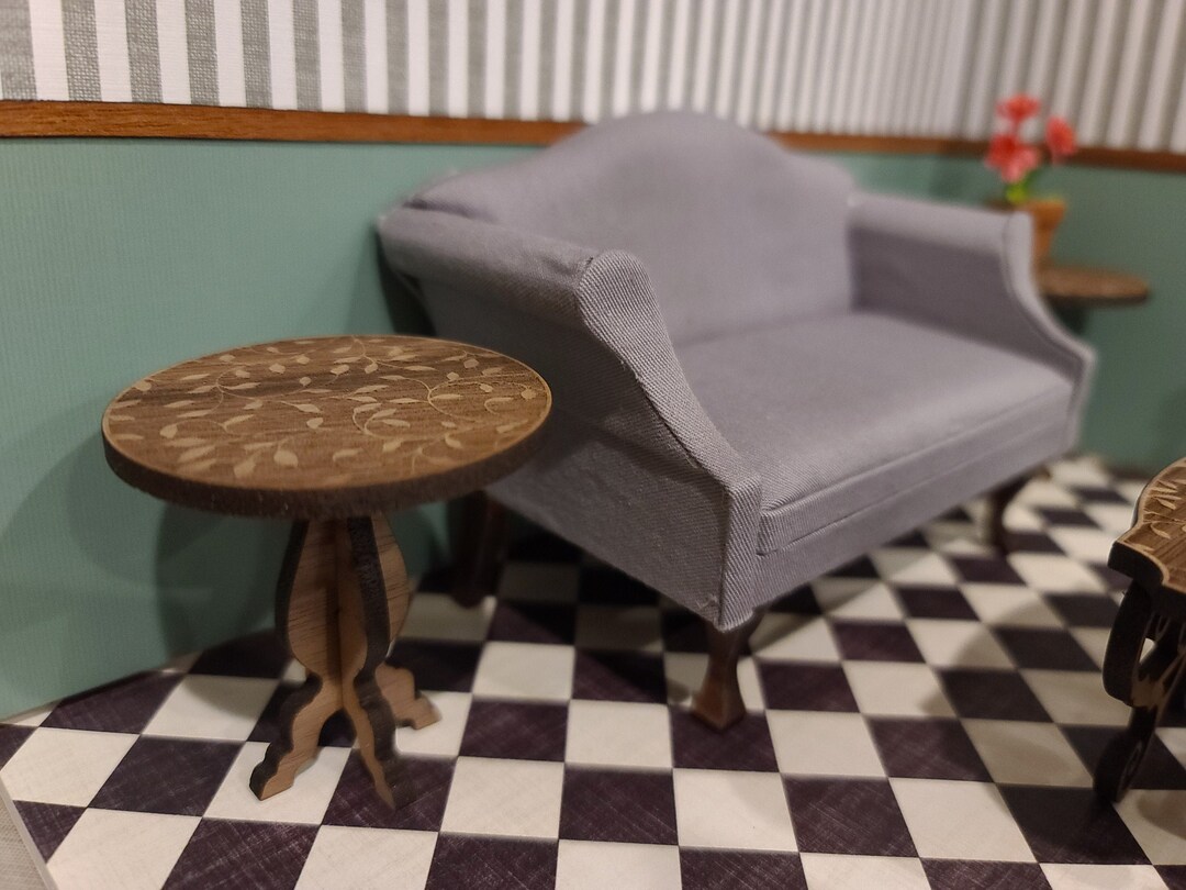 Miniature Round End Table, Dollhouse Furniture, 1:12 Scale Side Table ...