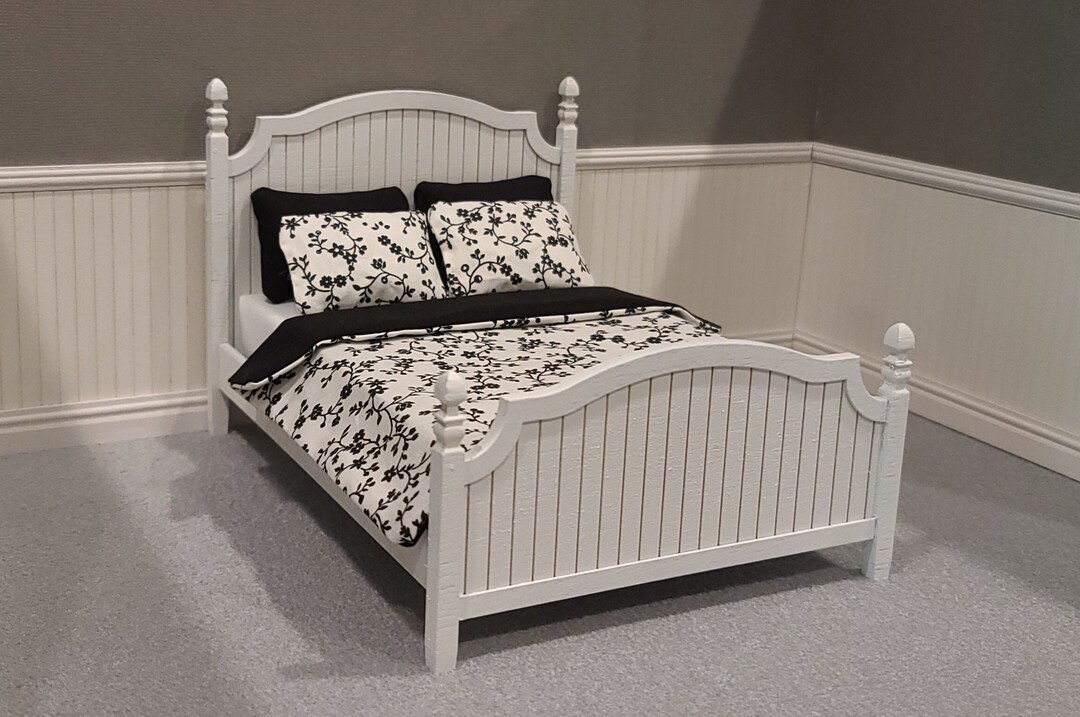 Miniature Dollhouse Bed, Elegant Farmhouse Style Bed, Mini Wood Bed ...
