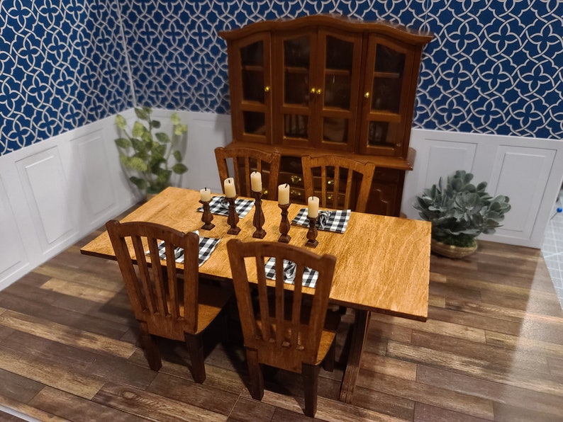 Miniature Dining Table and Chairs, Dollhouse Dining Set, 1:12 Scale ...