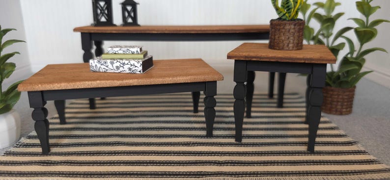 1:12 Miniature French Country Table - Black, Dollhouse Furniture, Mini ...
