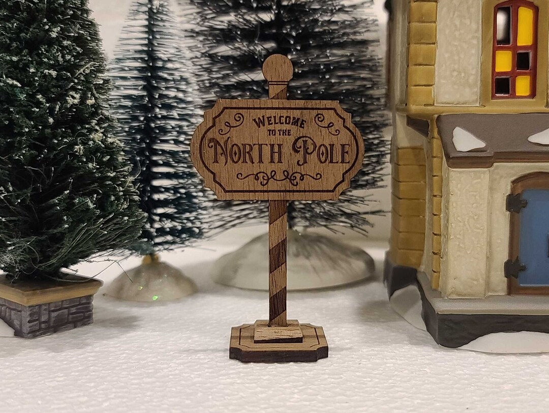 North Pole Christmas Village Sign, Engraved Wooden North Pole Sign ...