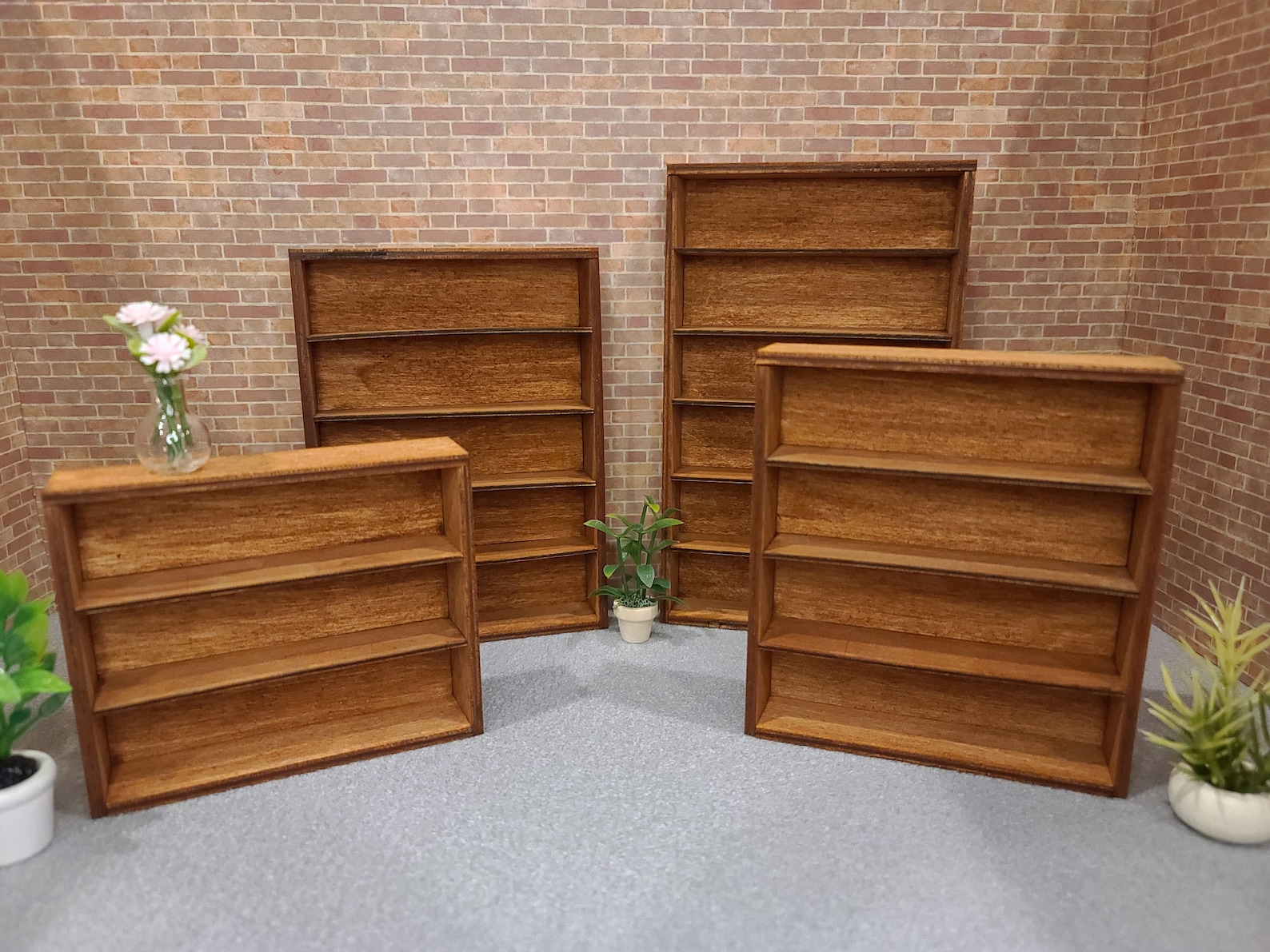 Miniature Wide Wooden Bookcase for Dollhouses, 1:12 Scale, Miniature ...