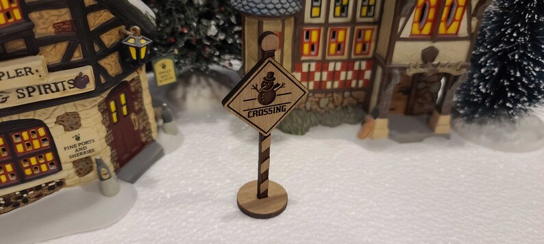 Snowman Crossing Christmas Village Sign, Engraved Wooden Snowman ...
