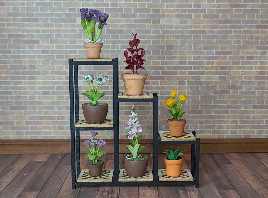 Miniature 7 Shelf Plant Stand, 1:12 Scale Plant Stand, Mini House Plant ...