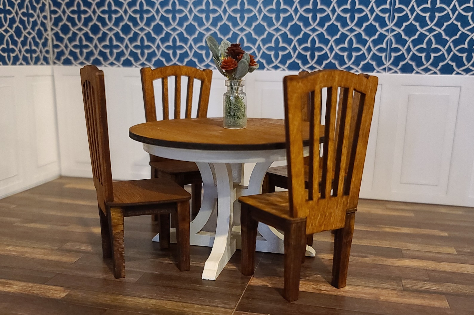 Miniature Round Dining Table and Chairs, Dollhouse Dining Set, 1:12 ...