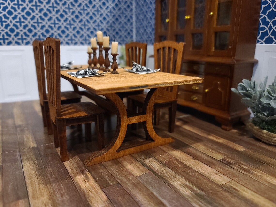 Miniature Dining Table and Chairs, Dollhouse Dining Set, 1:12 Scale ...