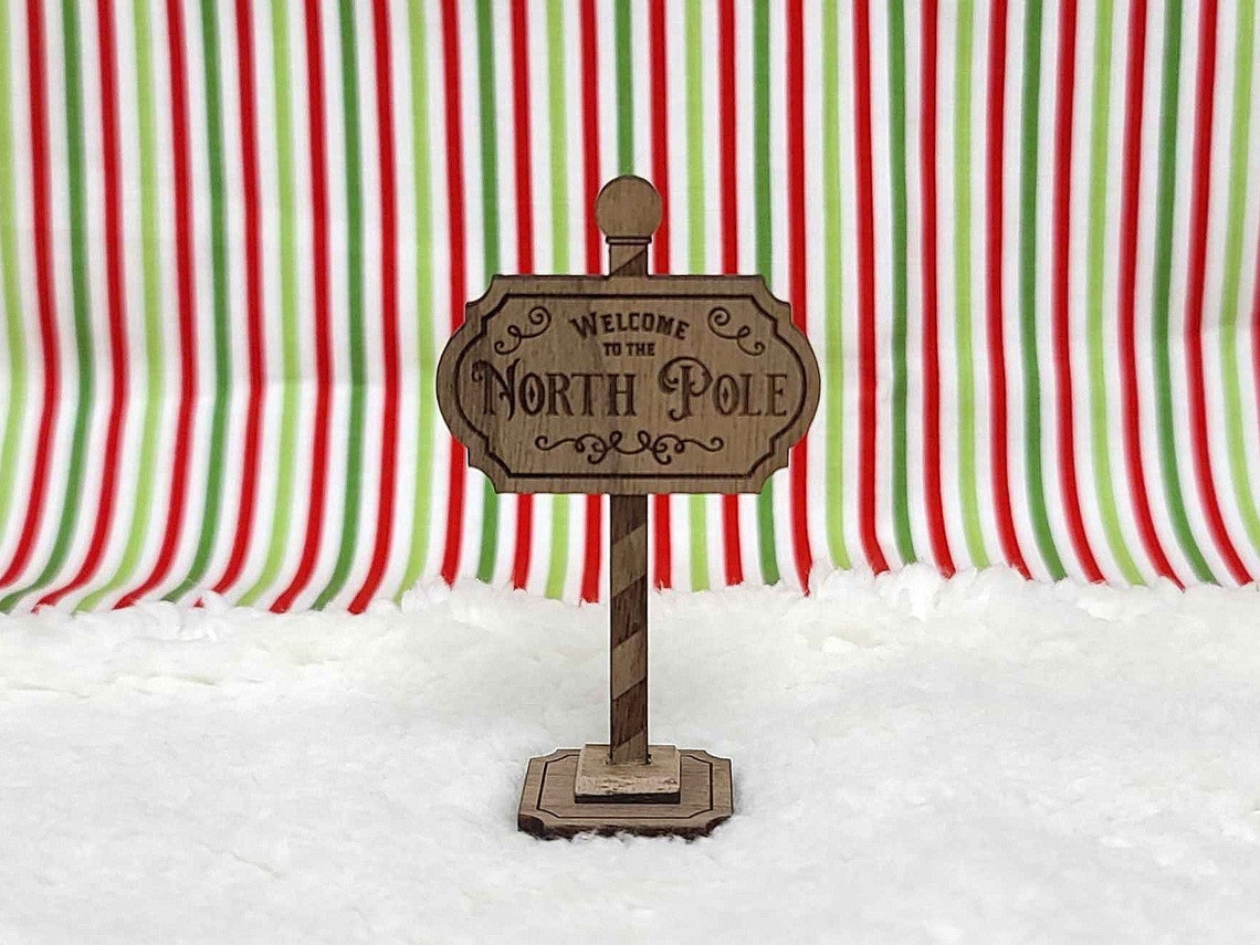 North Pole Christmas Village Sign Engraved Wooden North Pole - Etsy